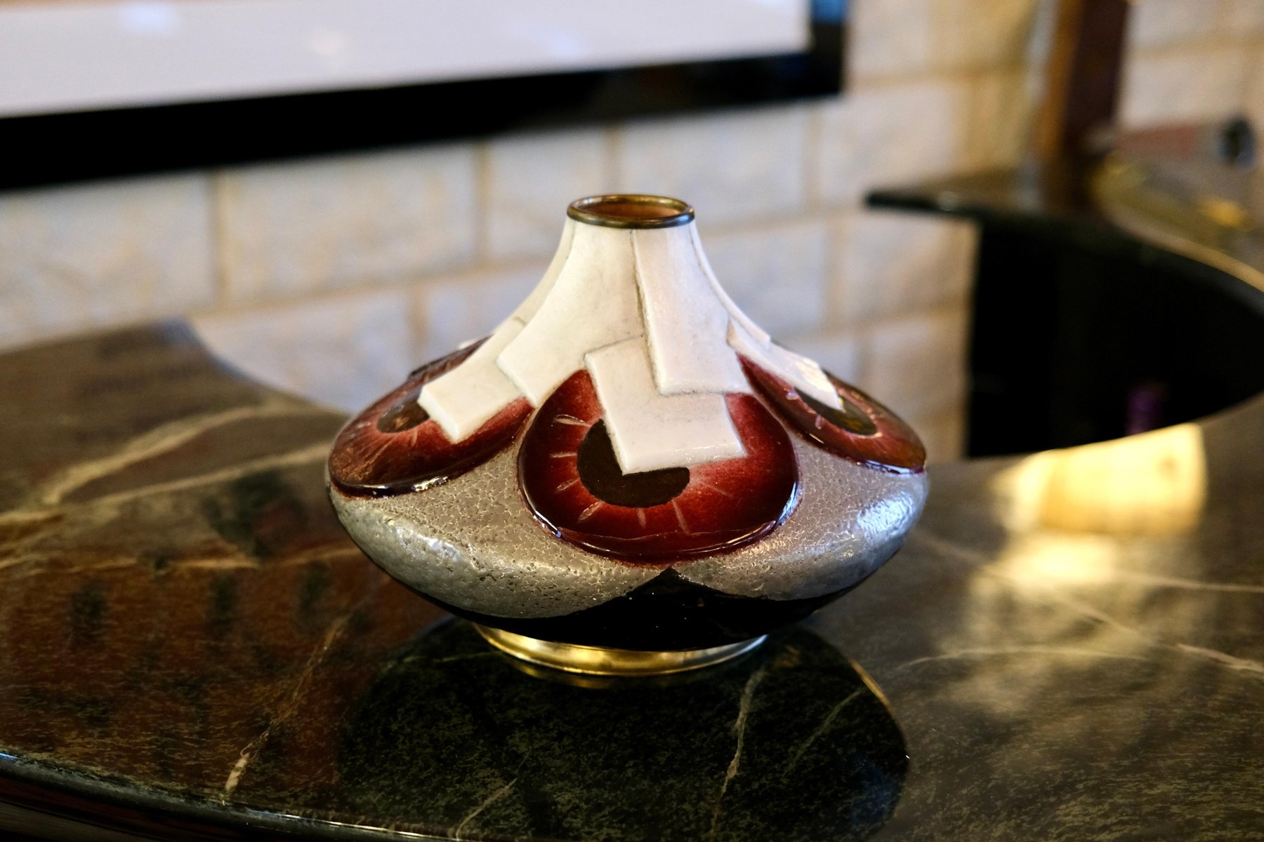 Jarrón francés Art Déco esmaltado al estilo de Camille Fauré Limoges ...