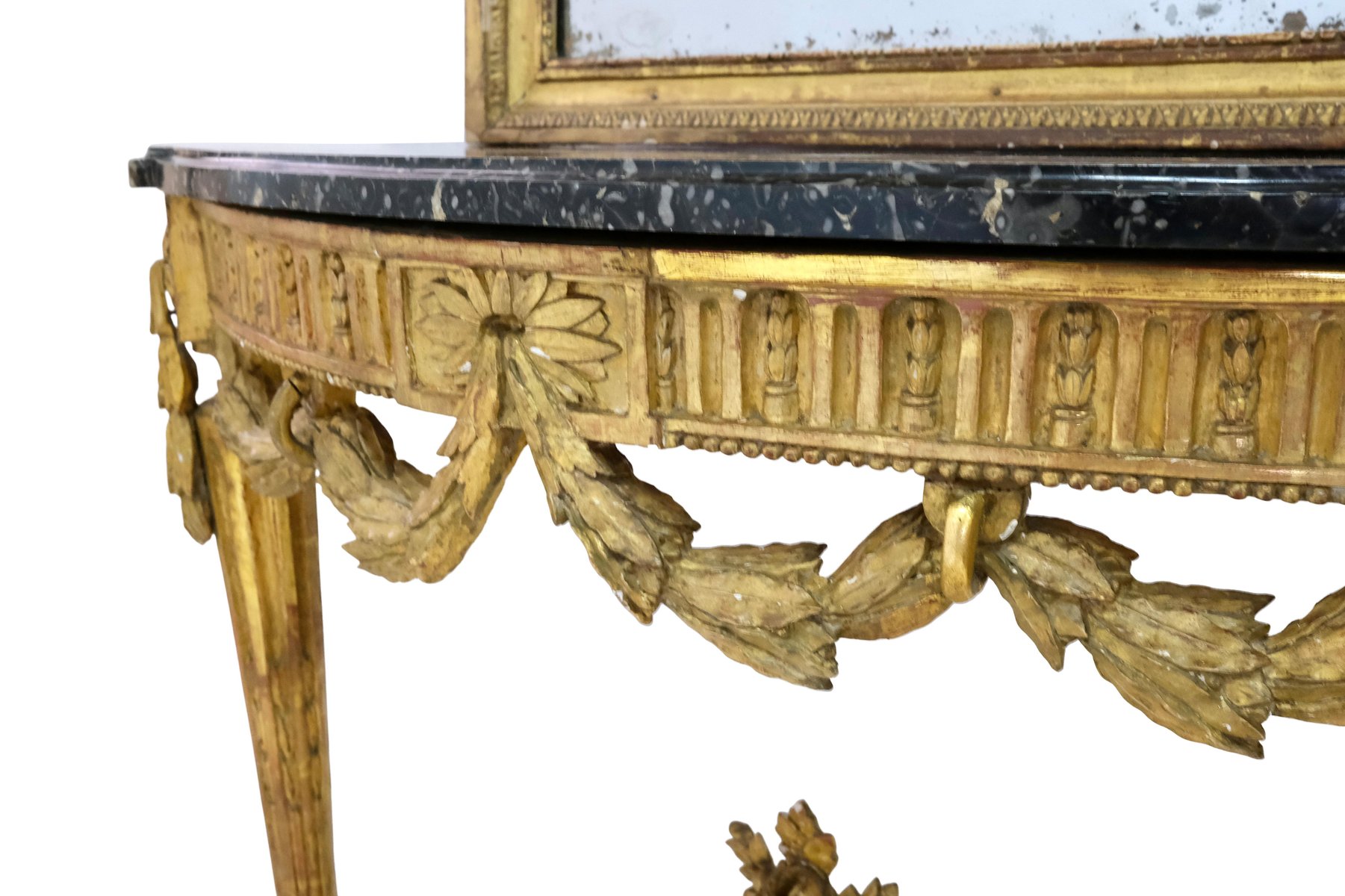 Table Console Louis Seize XVI Dorée avec Marbre et Miroir, 1750s, Set ...