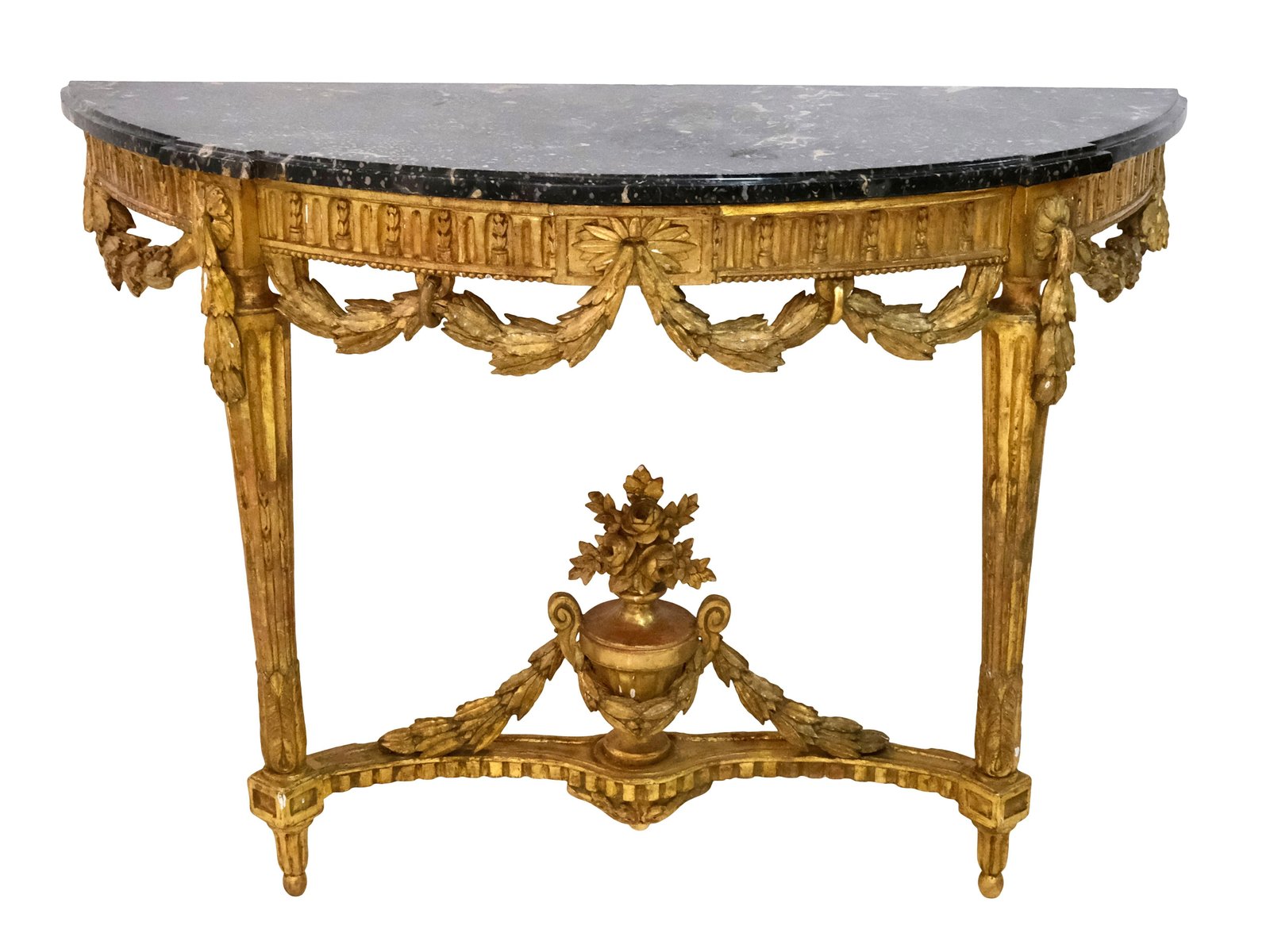 Table Console Louis Seize XVI Dorée avec Marbre et Miroir, 1750s, Set ...