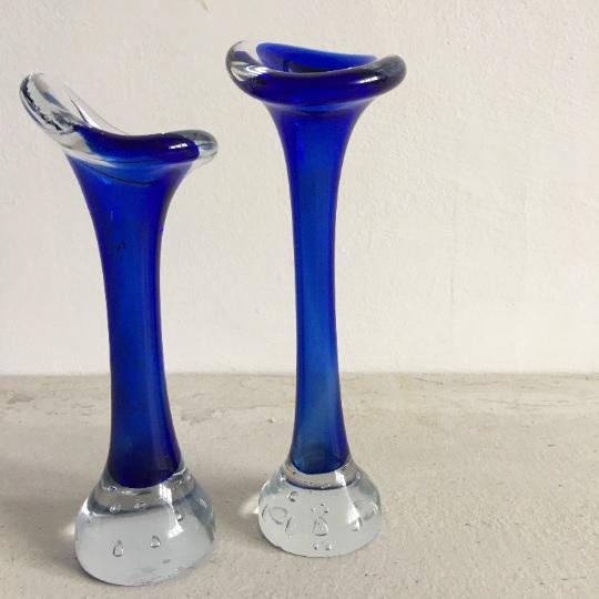 Mid-Century Swedish Handblown Blue Glass Stem Vases from Aseda for sale ...