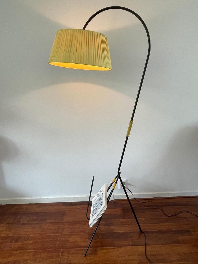 Vintage Wrought Iron French Floor Lamp with Magazine Holder, 1960s for ...