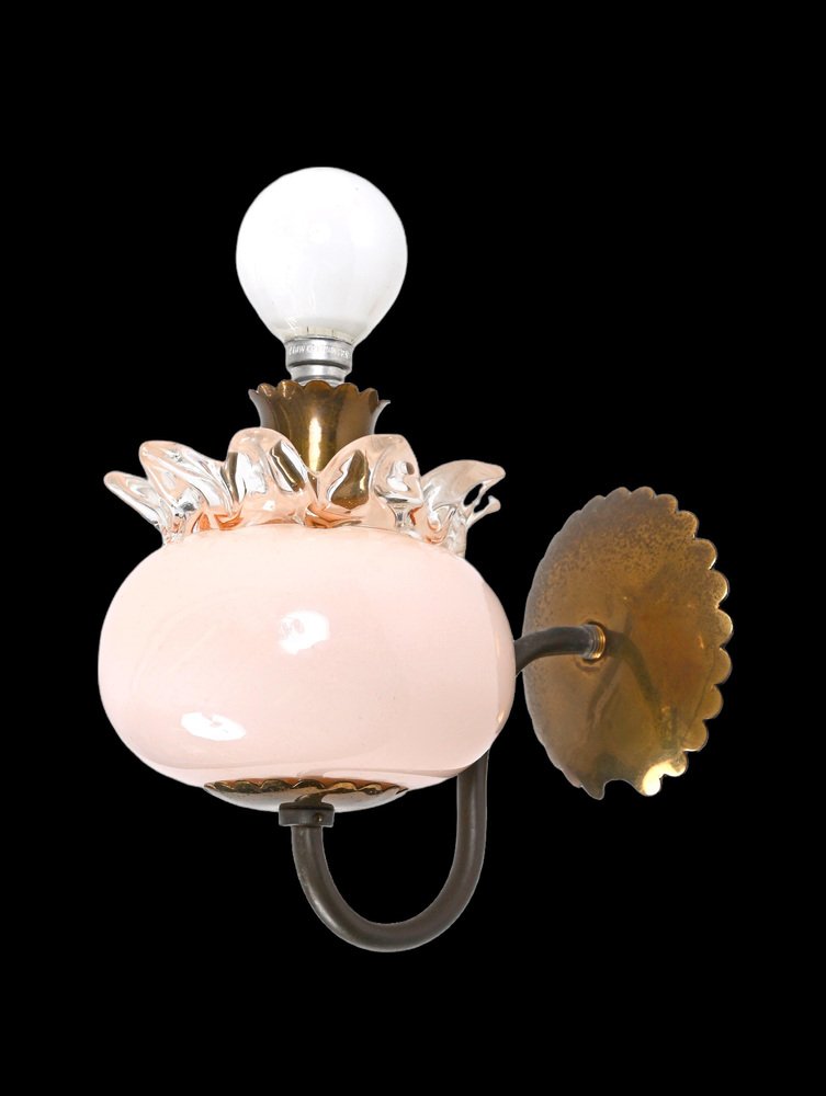 Pink Murano Glass and Brass Sconces in the style of Archimede Seguso ...