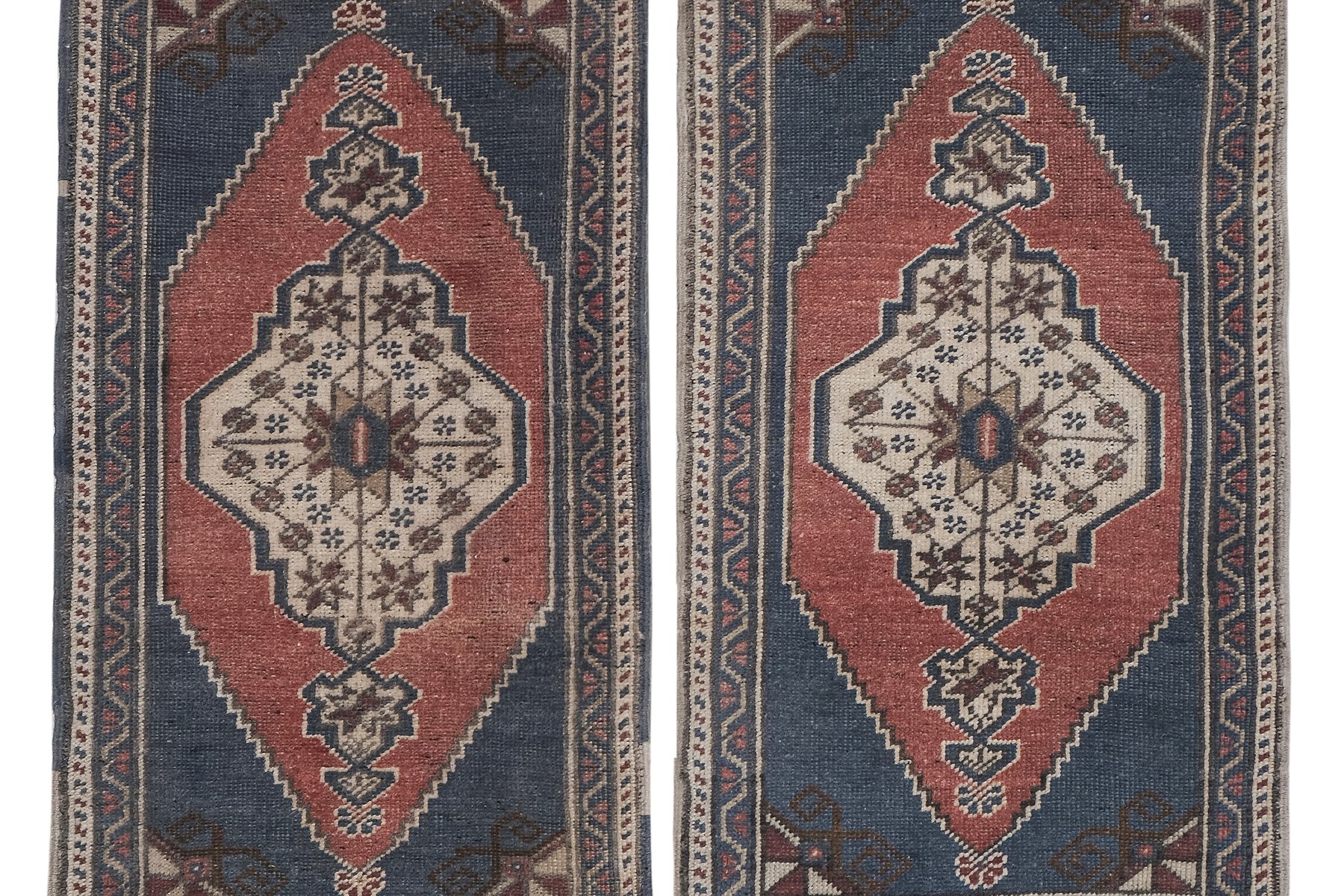 Vintage Turkish Red Handmade Geometric Rug, Set of 2 for sale at Pamono