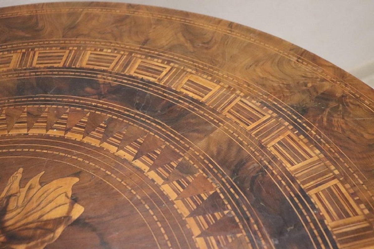 Antique Walnut Inlay Center Table, 1850s for sale at Pamono
