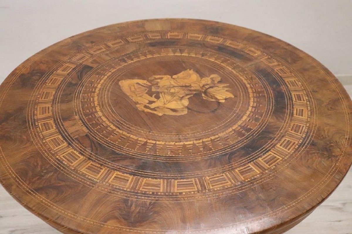 Antique Walnut Inlay Center Table, 1850s for sale at Pamono