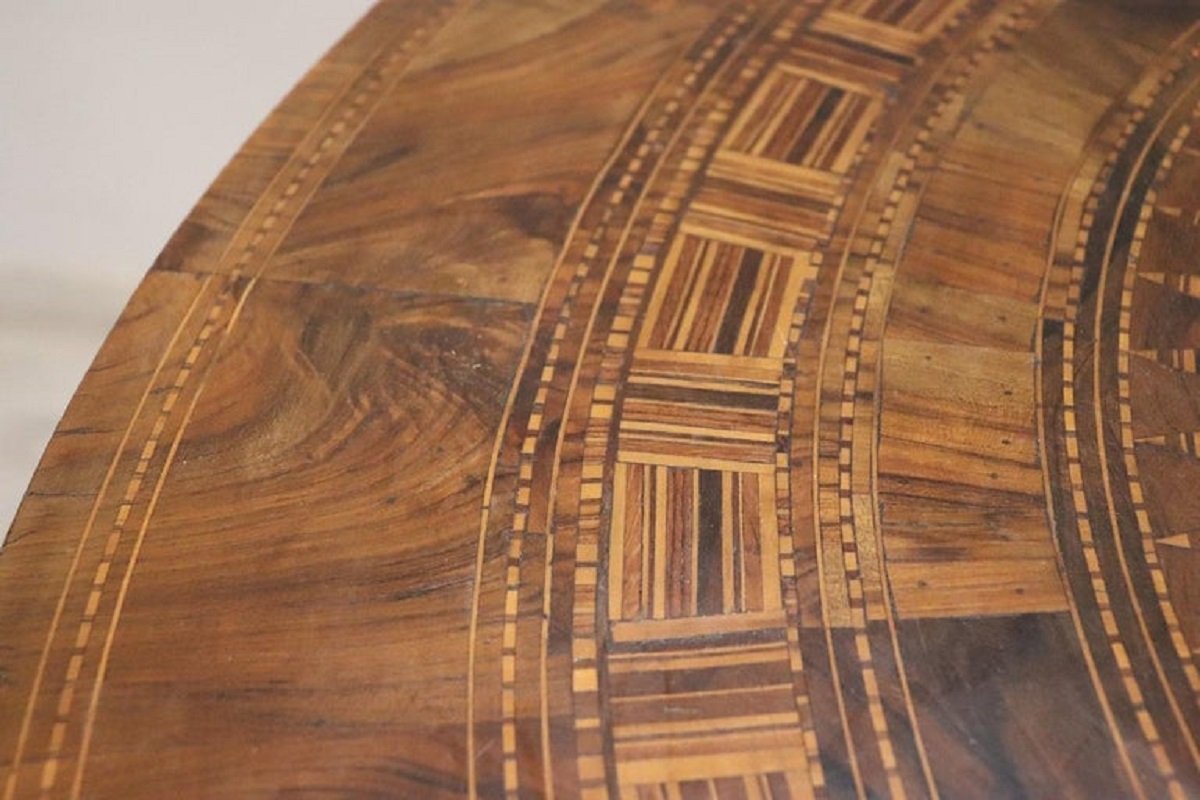 Antique Walnut Inlay Center Table, 1850s for sale at Pamono