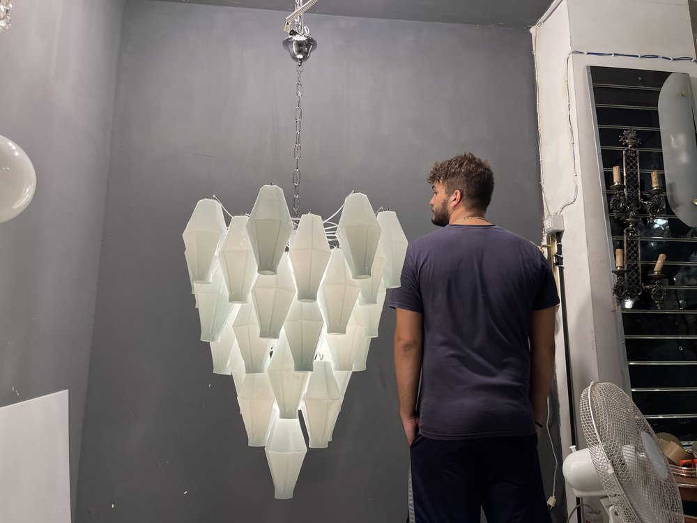 White Murano Glass Polyhedra Chandelier, 1970s for sale at Pamono