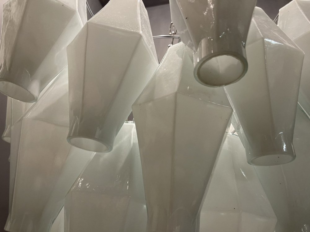 White Murano Glass Polyhedra Chandelier, 1970s for sale at Pamono
