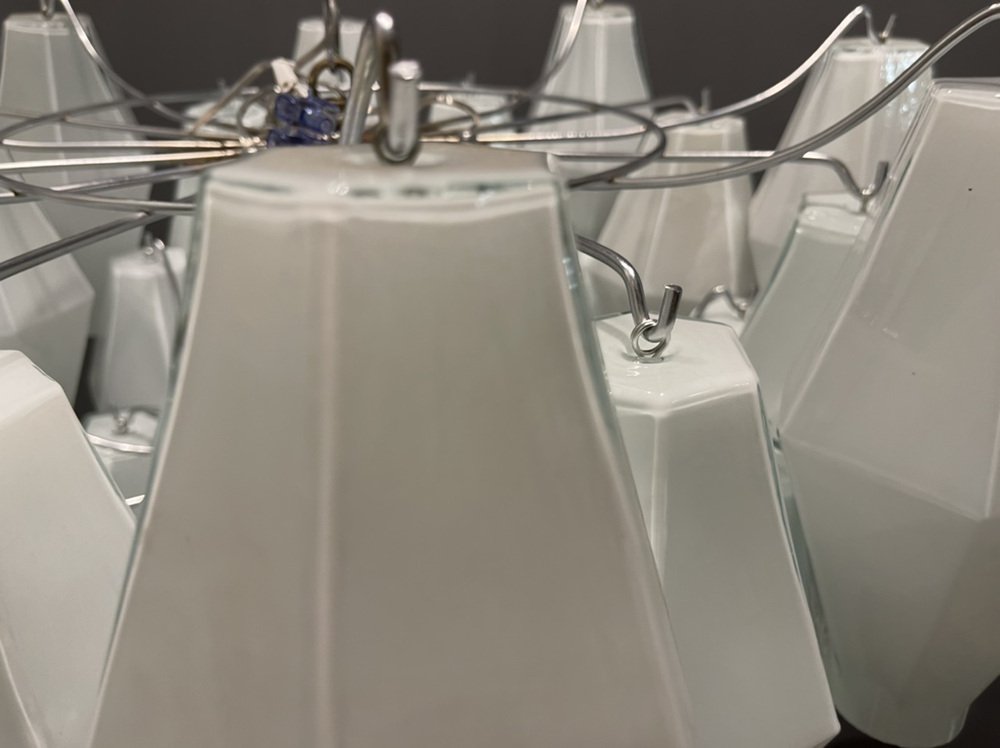 White Murano Glass Polyhedra Chandelier, 1970s for sale at Pamono