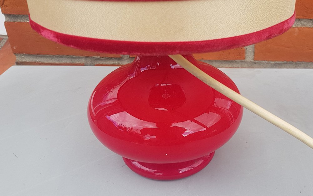 Red Glass Base Table Lamps, 1960s, Set of 2 for sale at Pamono