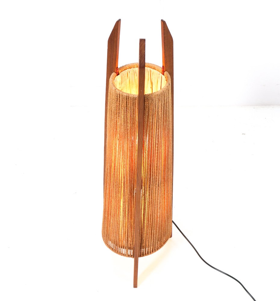 Mid-Century Modern Teak Tripod Floor Lamp with Hemp Strings from Fog ...