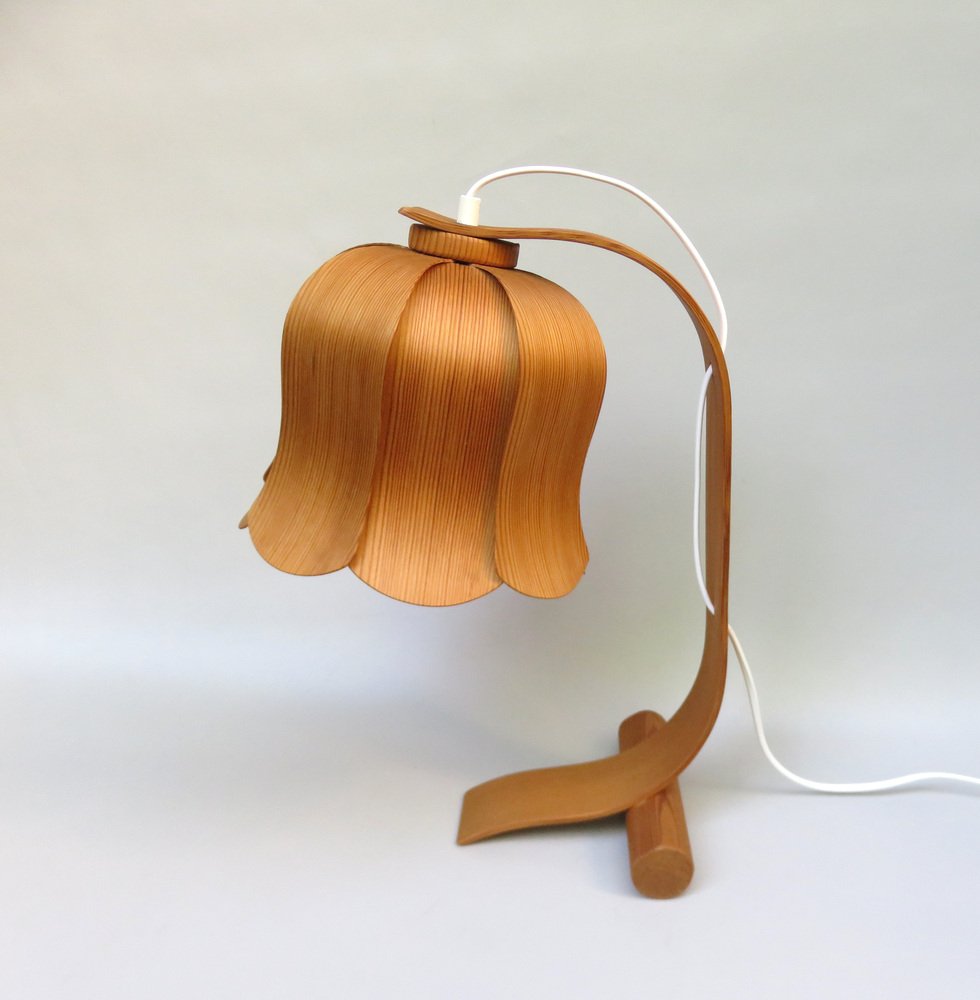 Floral Table Lamp in Layered Wood, 1960s for sale at Pamono