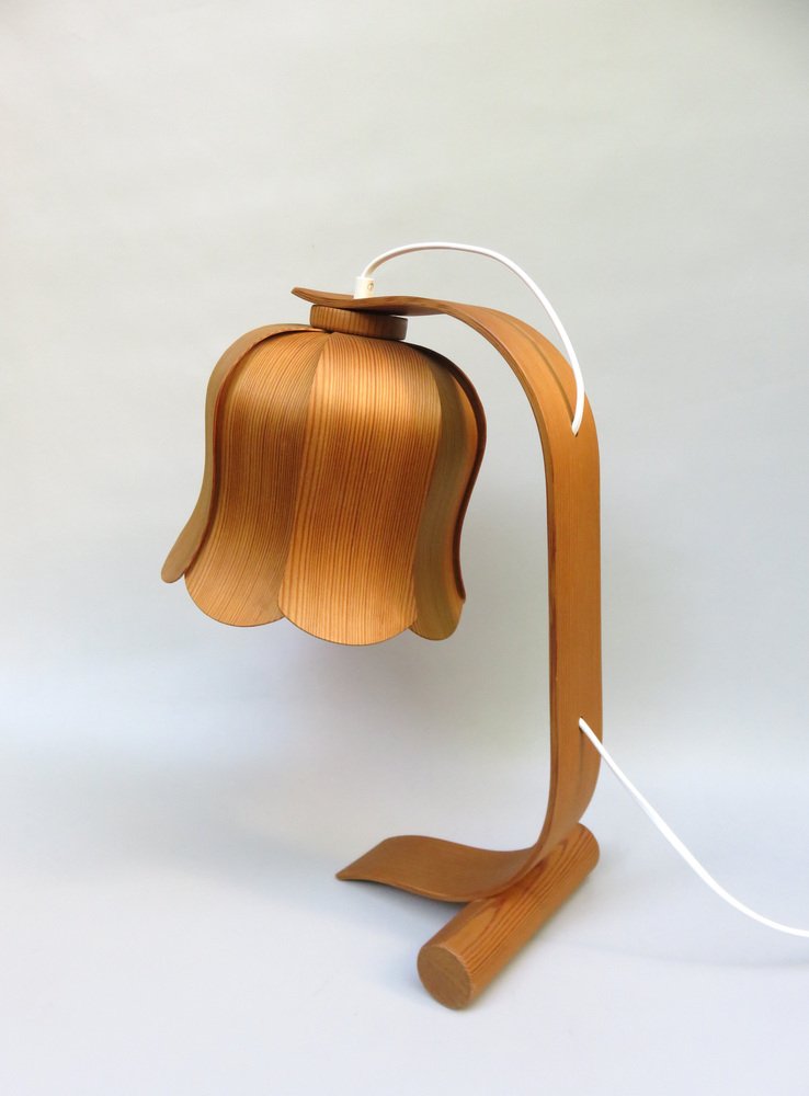 Floral Table Lamp in Layered Wood, 1960s for sale at Pamono