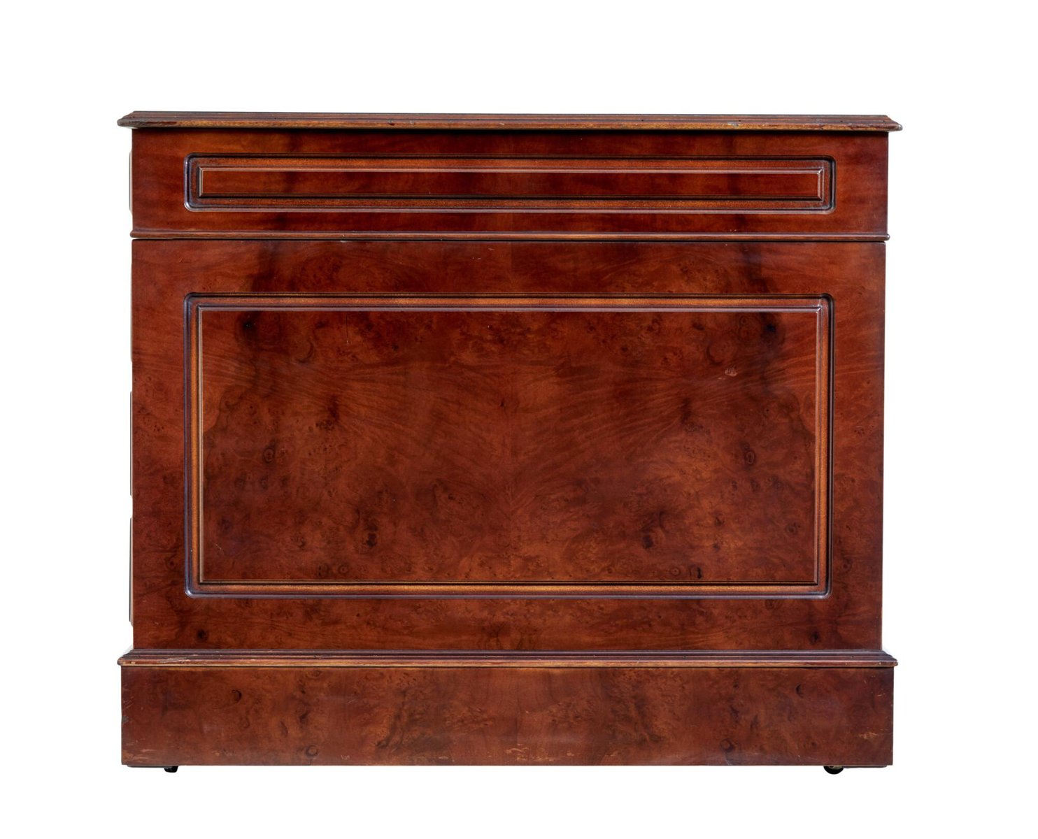 Mahogany and Burr Leather Top Pedestal Desk, 1990s for sale at Pamono