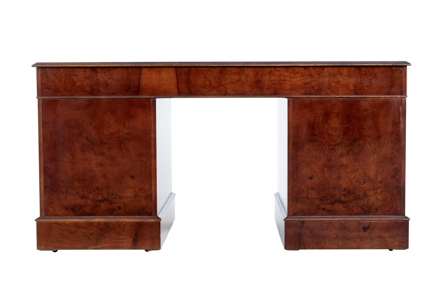 Mahogany and Burr Leather Top Pedestal Desk, 1990s for sale at Pamono