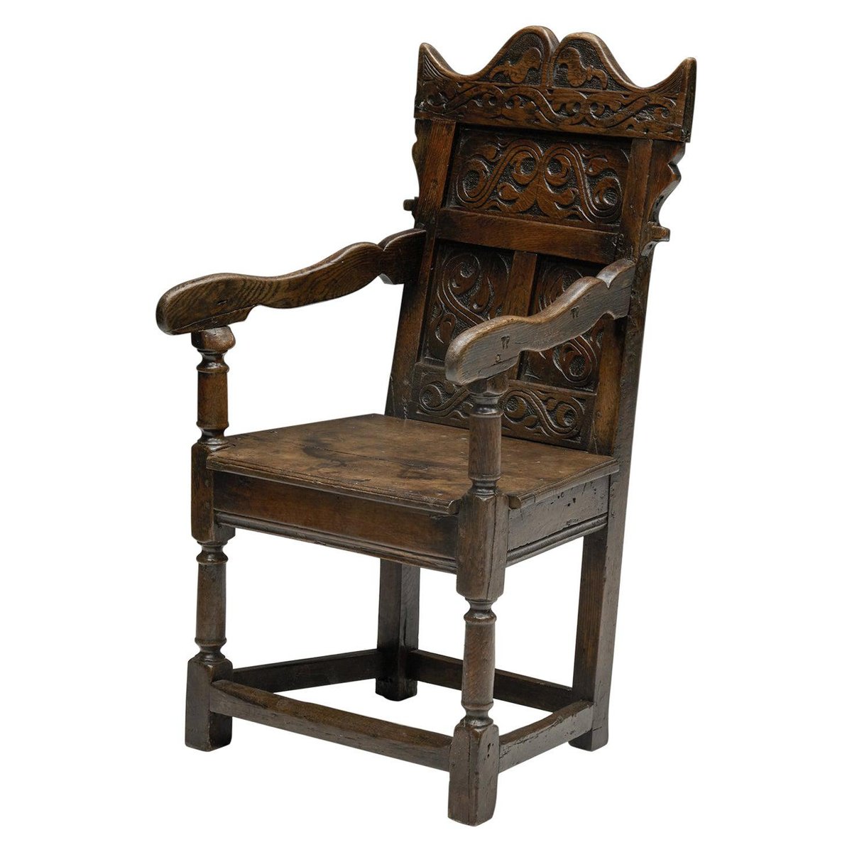 Antique English Armchair in Carved Oak for sale at Pamono