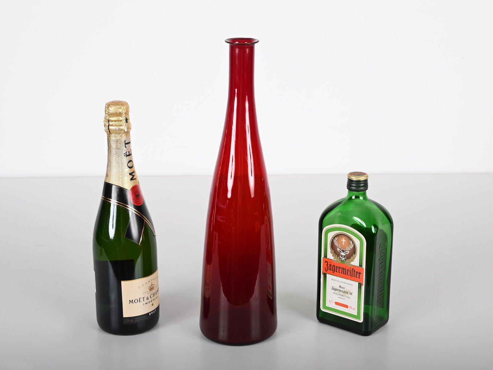 Mid-Century Modern Smoked Ruby Red Blown Murano Glass Bottle, Italy ...