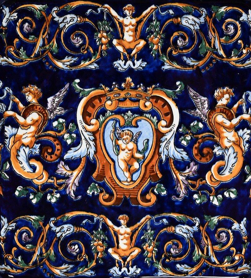 Antique Renaissance Style Tray and Vases in Gien Earthenware, Set of 3 ...