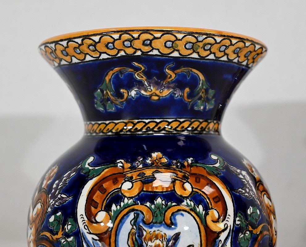 Plateau et Vases Style Renaissance Antiques en Faïence de Gien, Set de ...