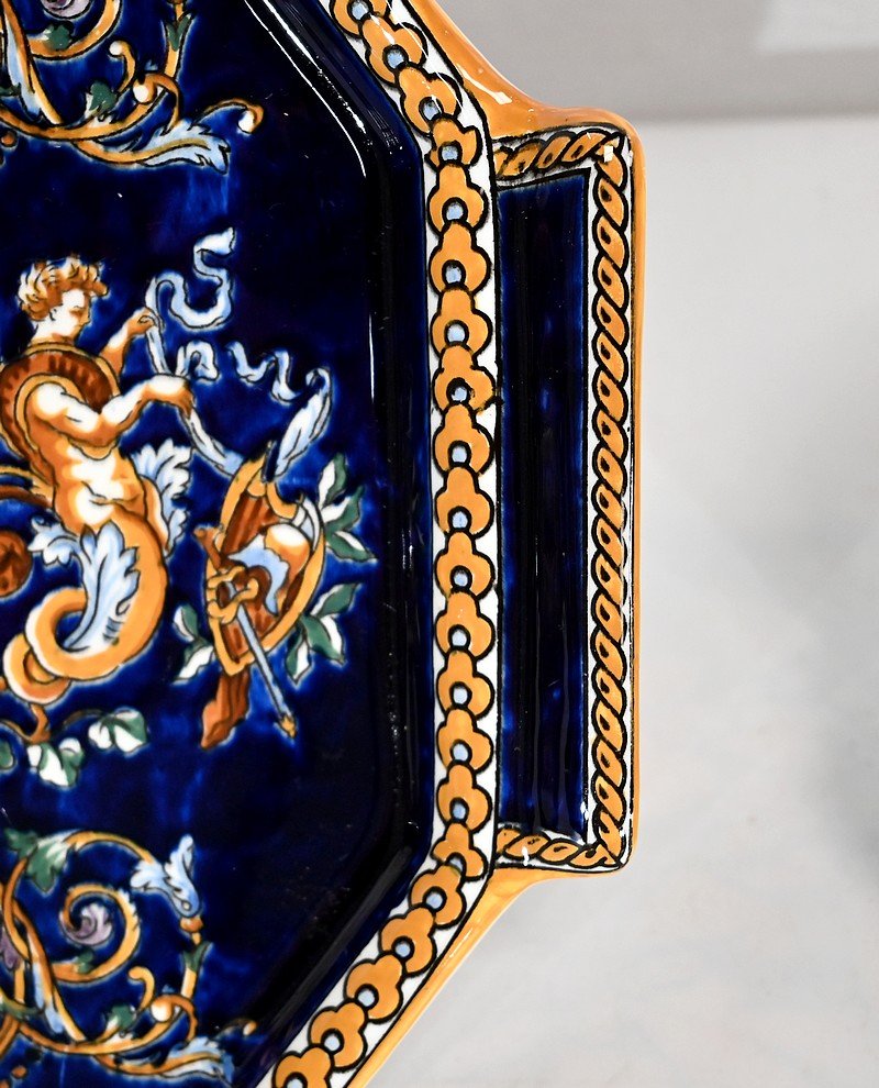 Antique Renaissance Style Tray and Vases in Gien Earthenware, Set of 3 ...