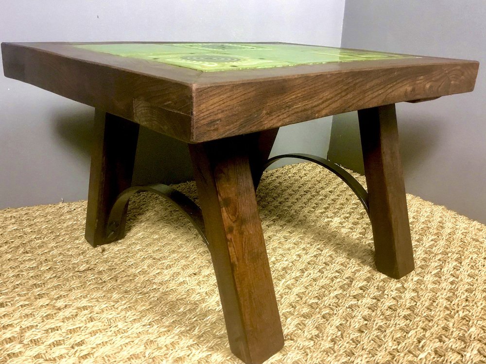 Small Mid-Century French Brutalist style Oak Table with Ceramic Top ...