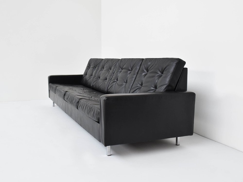 American Modern Black Leather Sofa attributed to Florence Knoll Bassett ...