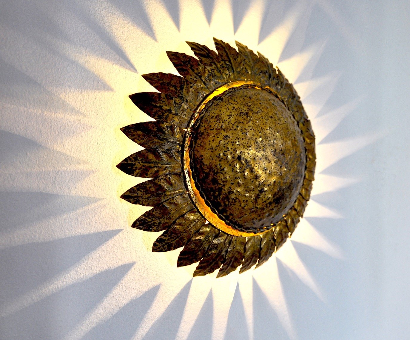 Metal and Gold Leaf Sun Sconce from Ferro Arte, Spain, 1960s for sale ...