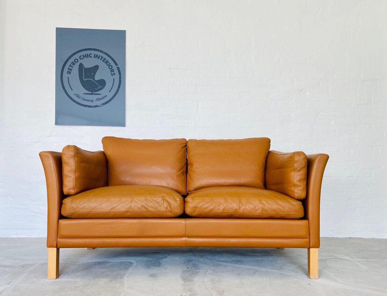 Cognacfarbenes dänisches Vintage Ledersofa von Mogens Hansen bei Pamono ...