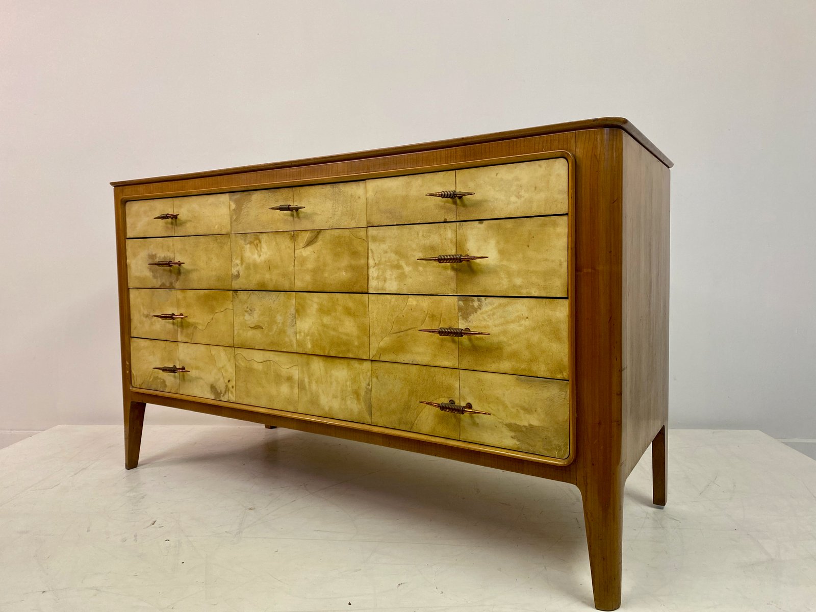 Italian Parchment and Cherrywood Chest of Drawers, 1950s for sale at Pamono