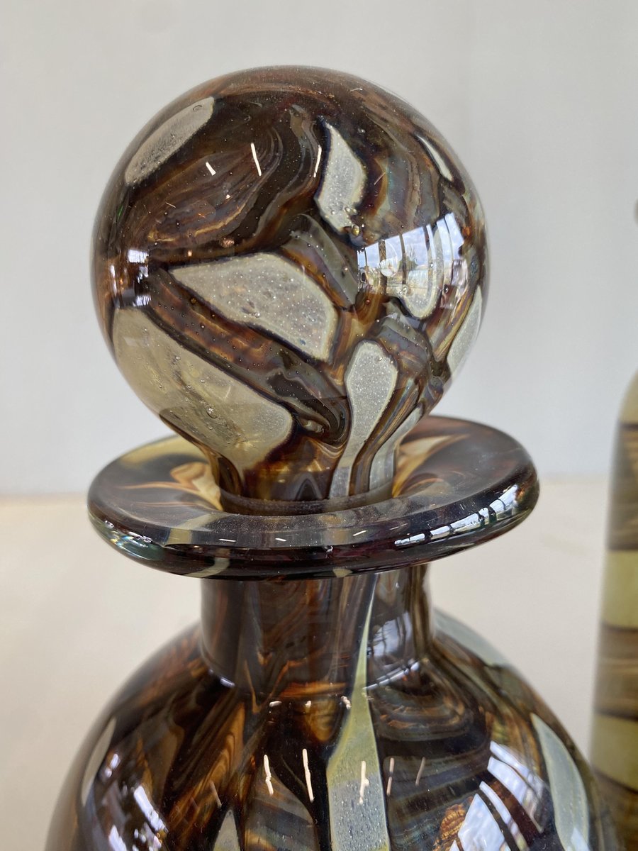 Earth Tone Glass Decanter with balloonstopper from Mdina, Set of 2 for ...