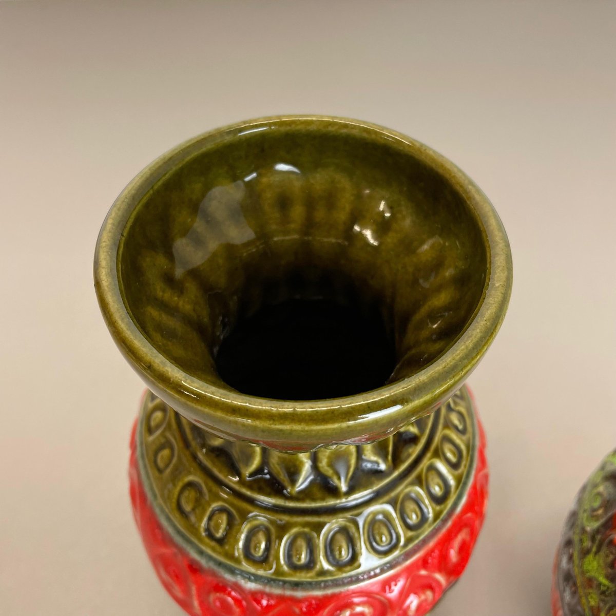 Multi-Color Fat Lava Op Art Pottery Vase attributed to Bay Ceramics ...