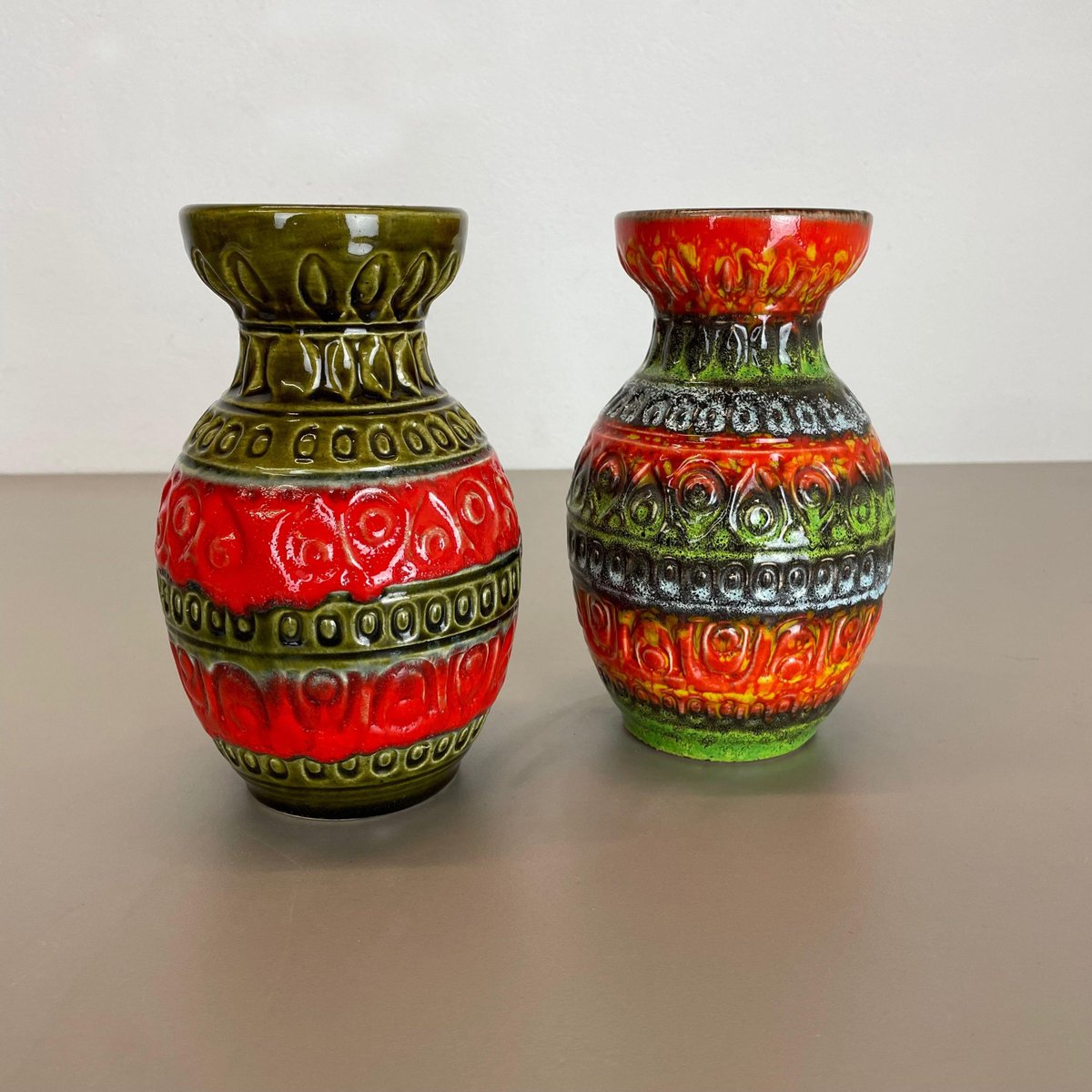 Multi-Color Fat Lava Op Art Pottery Vase attributed to Bay Ceramics ...