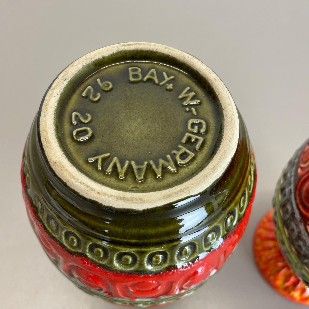 Multi-Color Fat Lava Op Art Pottery Vase attributed to Bay Ceramics ...