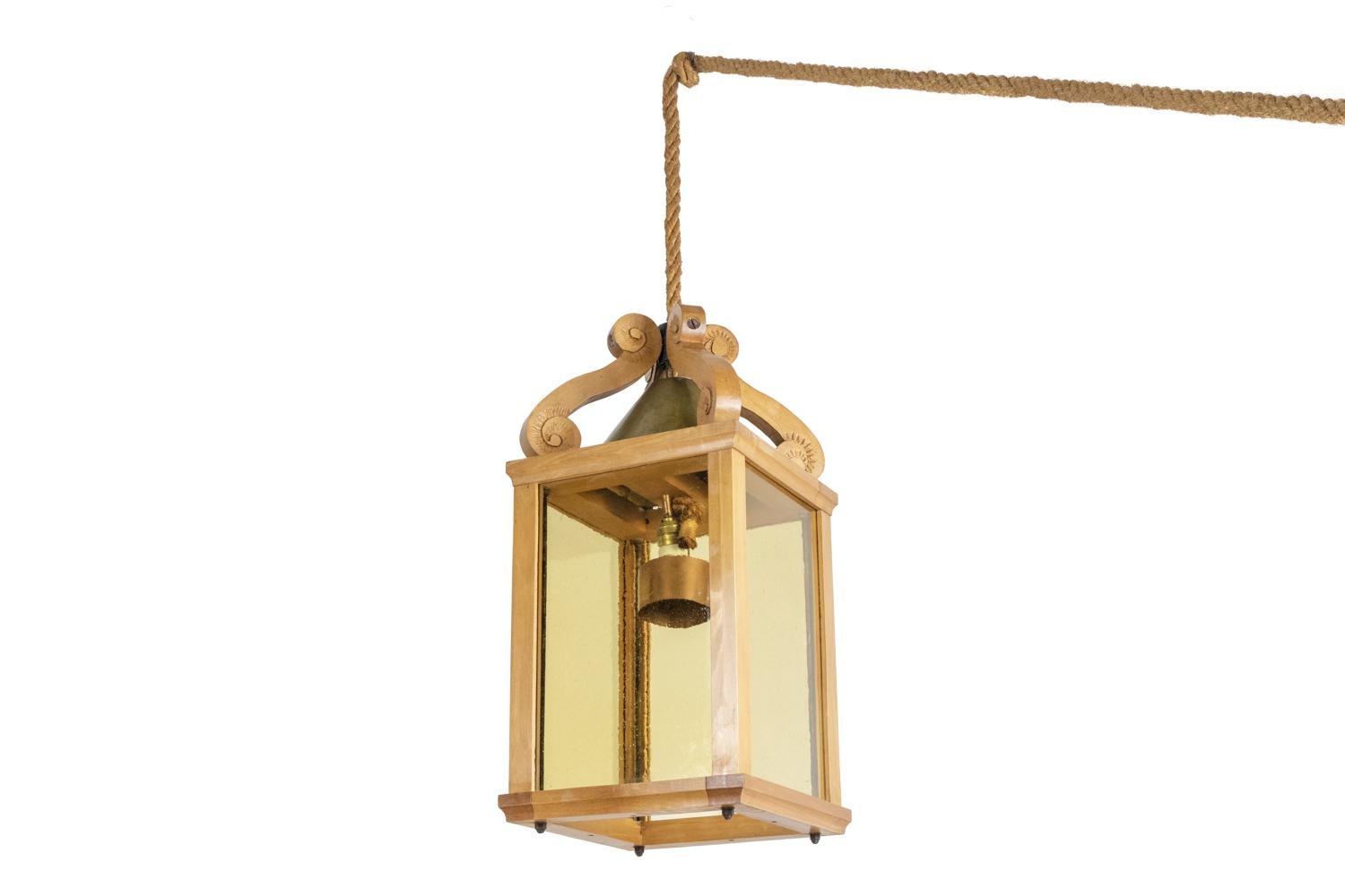 French Beech and Rope Lanterns, 1950s, Set of 2 for sale at Pamono