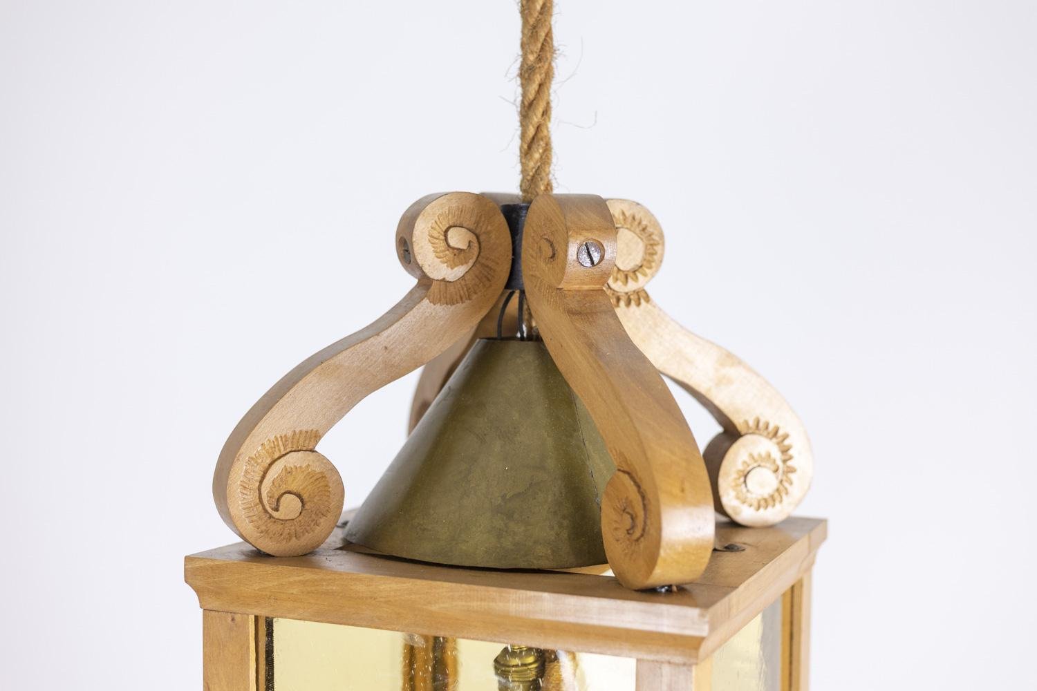 French Beech and Rope Lanterns, 1950s, Set of 2 for sale at Pamono