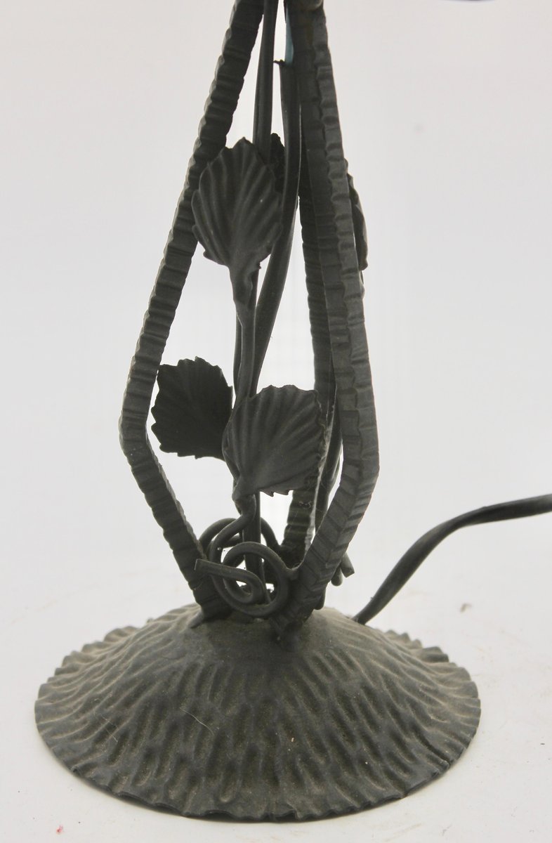 French Art Deco Wrought Iron Lamps with Glass Shades, Set of 2 for sale ...