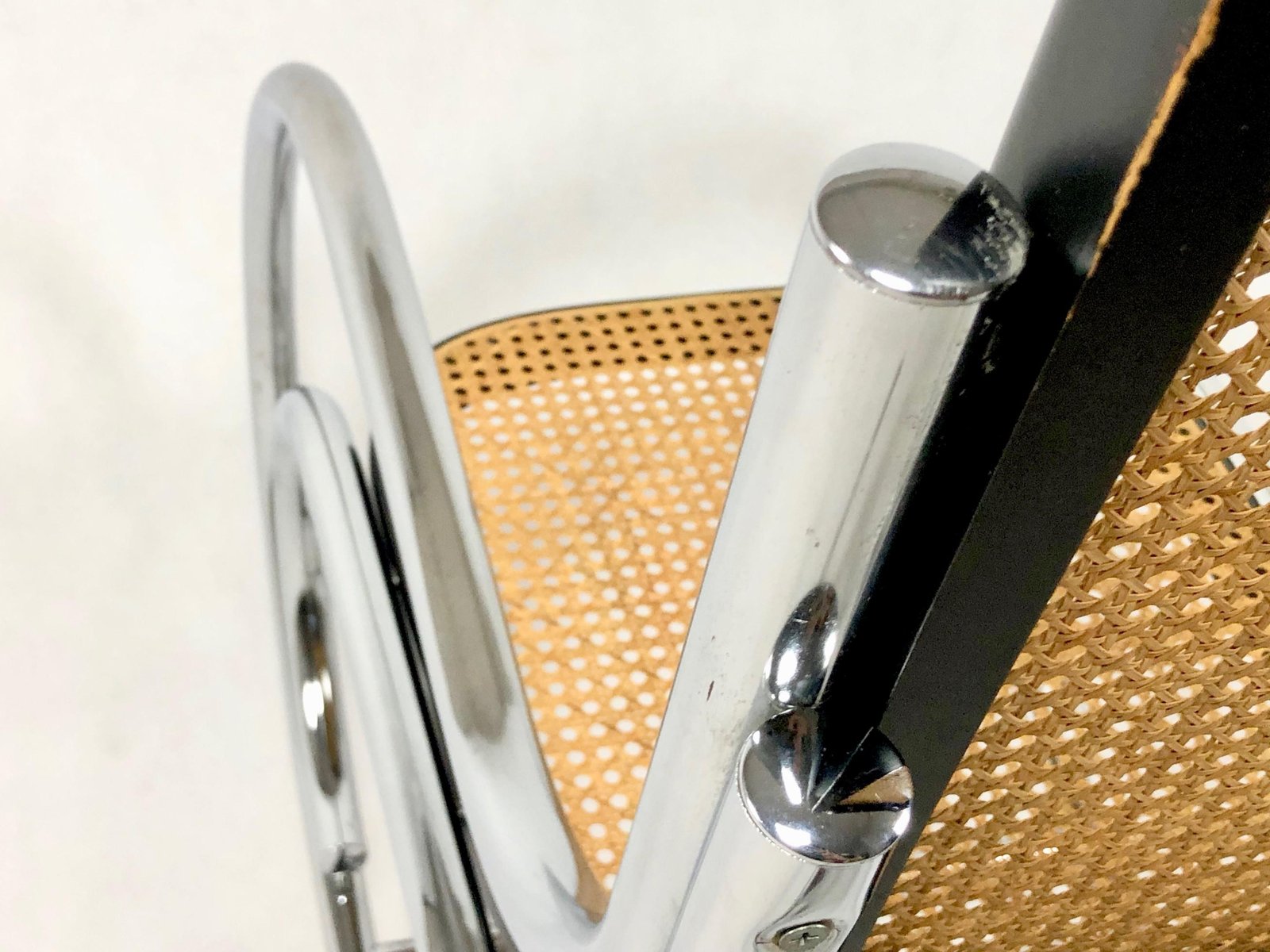 Mid-Century Chromed Steel & Rattan Rocking Chair, 1970s for sale at Pamono