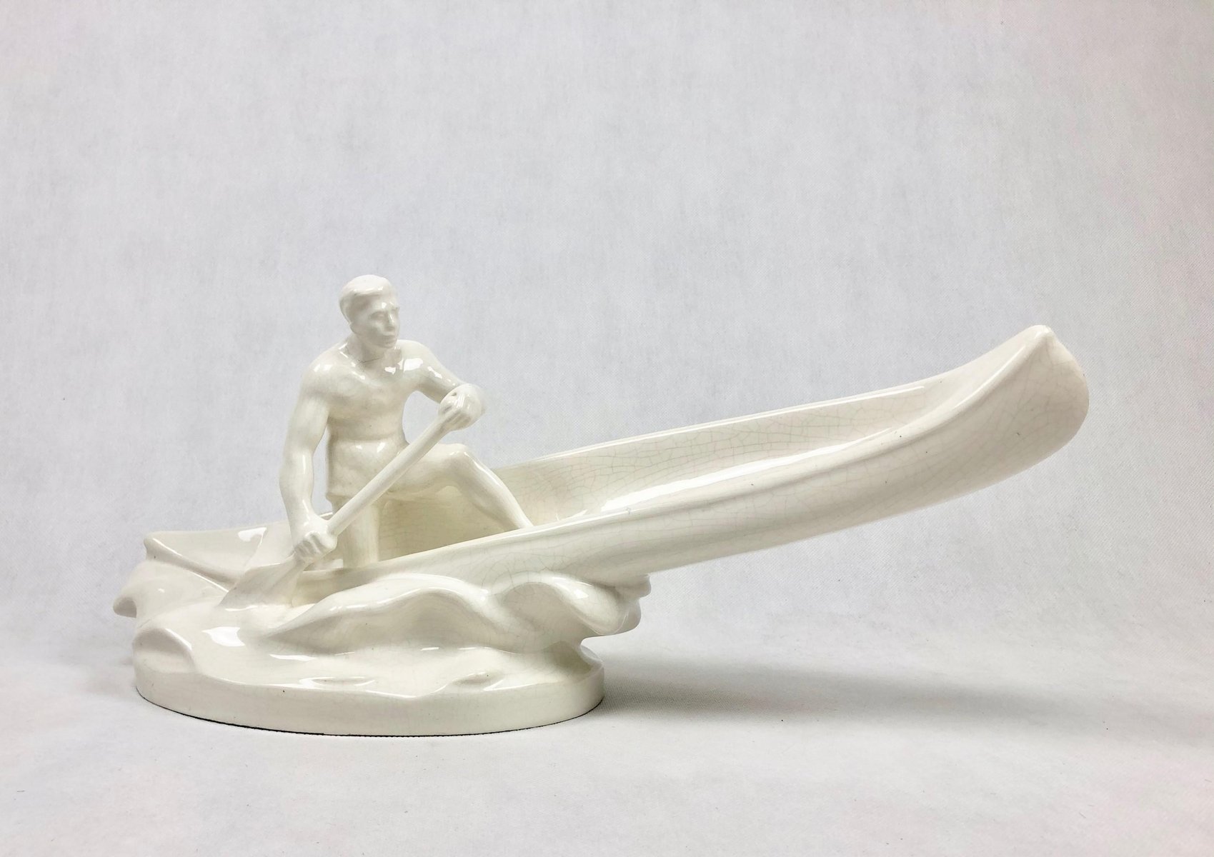 Ceramic Figure of Canoeist from Jihokera Bechyně, Czechoslovakia, 1960s ...