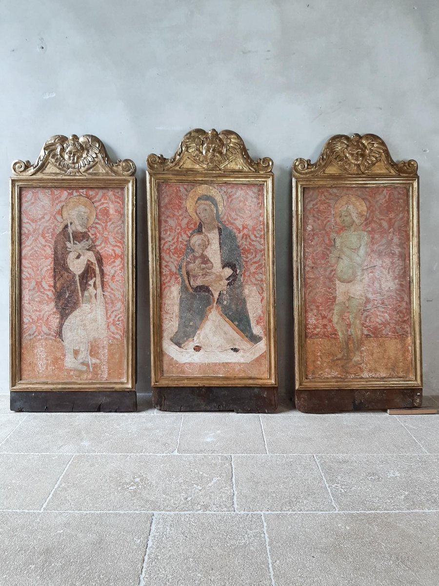 Italian Artist, Triptych with Fresco, 14th to 15th Century, Paint on ...