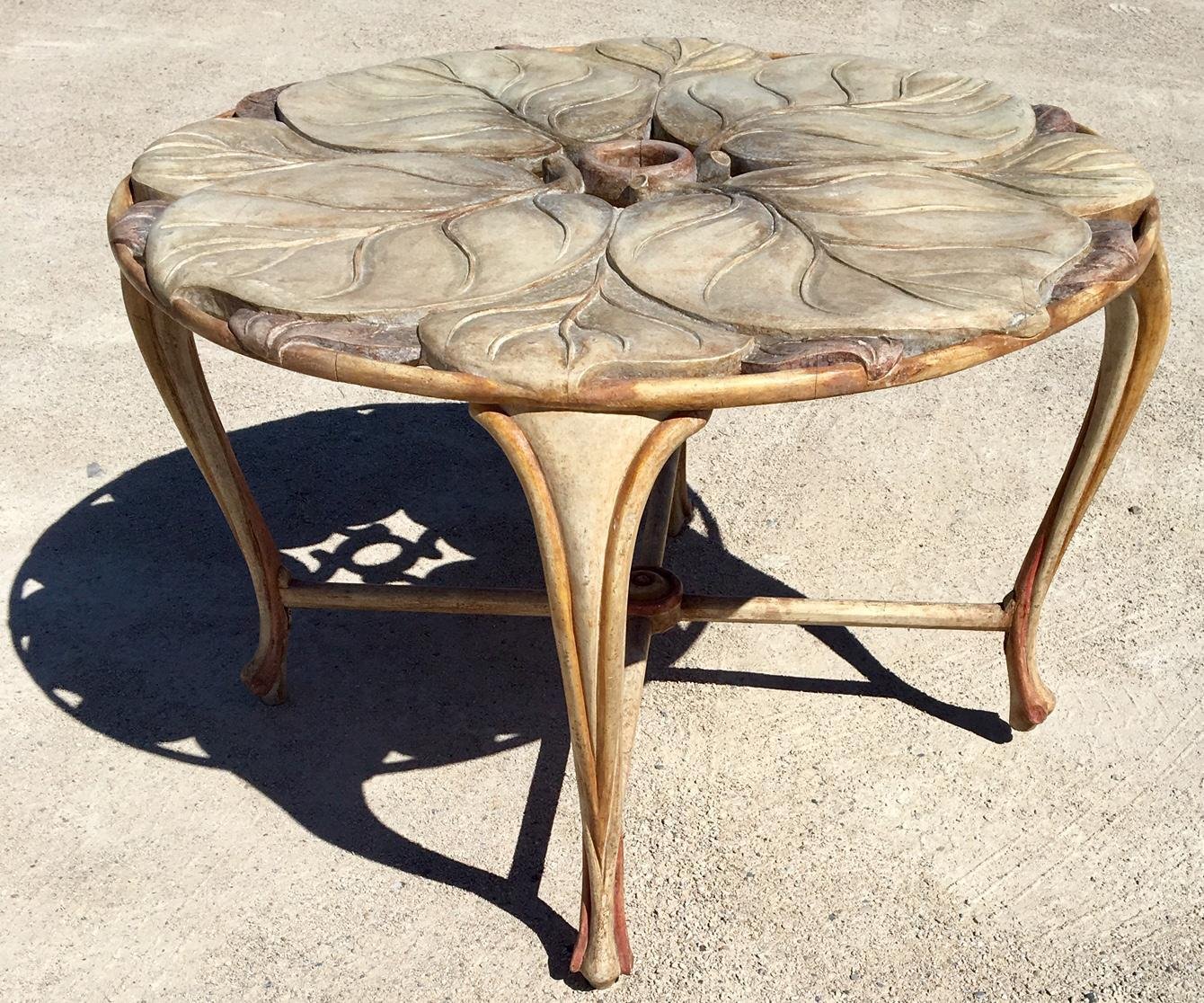 Vintage Italian Carved Wood Round Table with Large Leaf Table Top ...