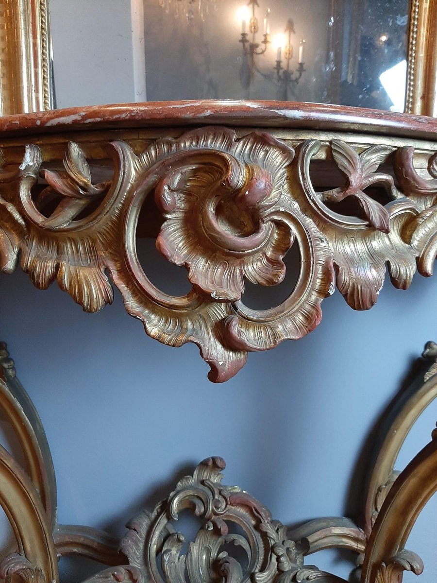 19th Century Gilt Wood Rococo Console Table with Red Marble Top for ...