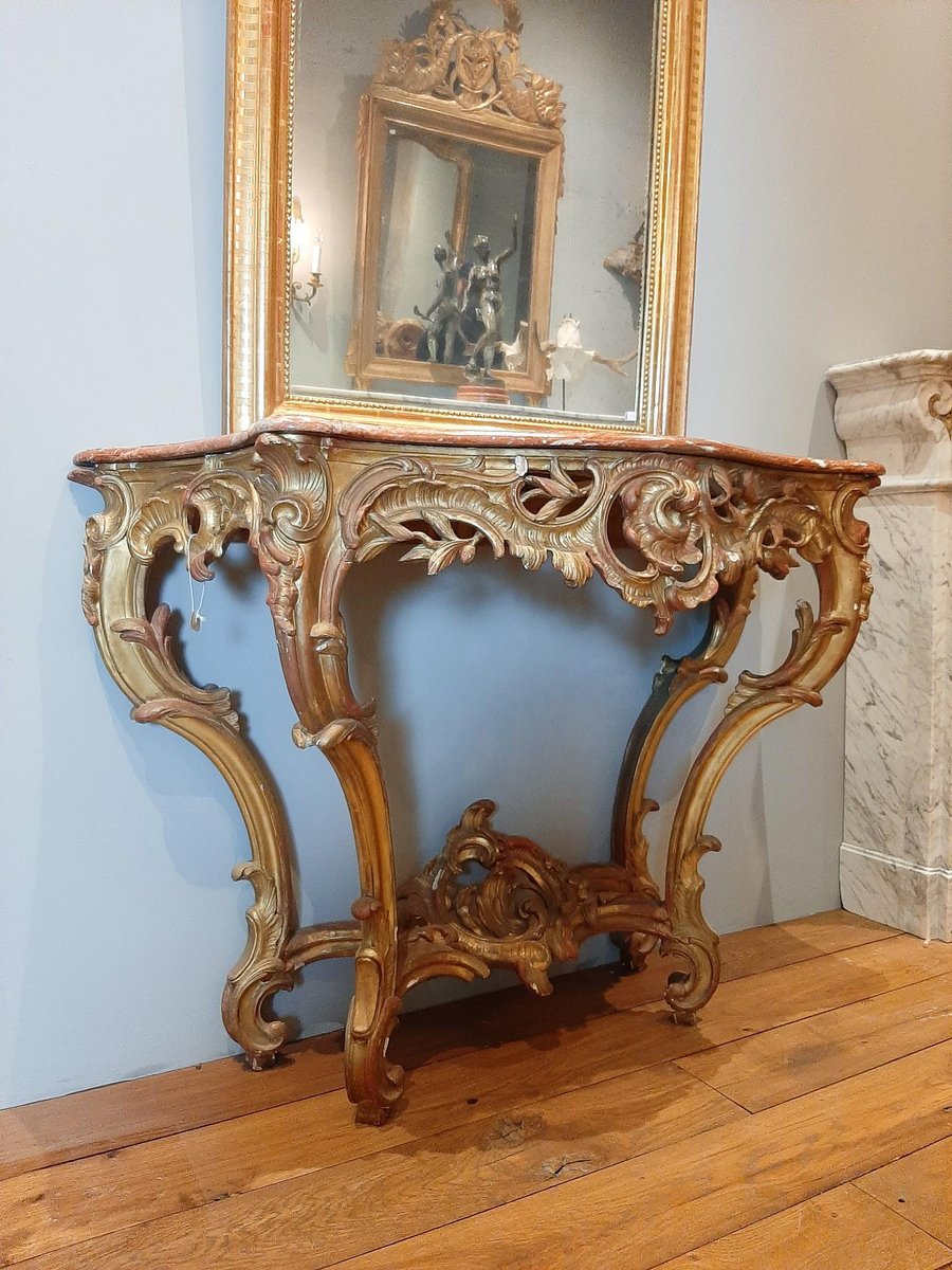 19th Century Gilt Wood Rococo Console Table with Red Marble Top for ...