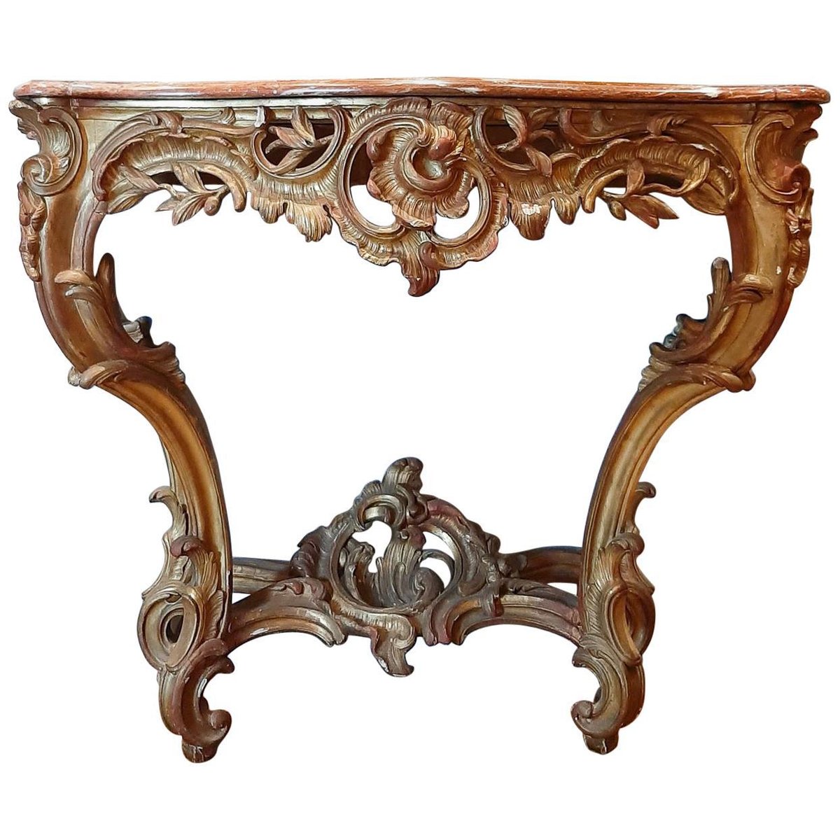 Consolle rococò in legno dorato con ripiano in marmo rosso, XIX secolo ...