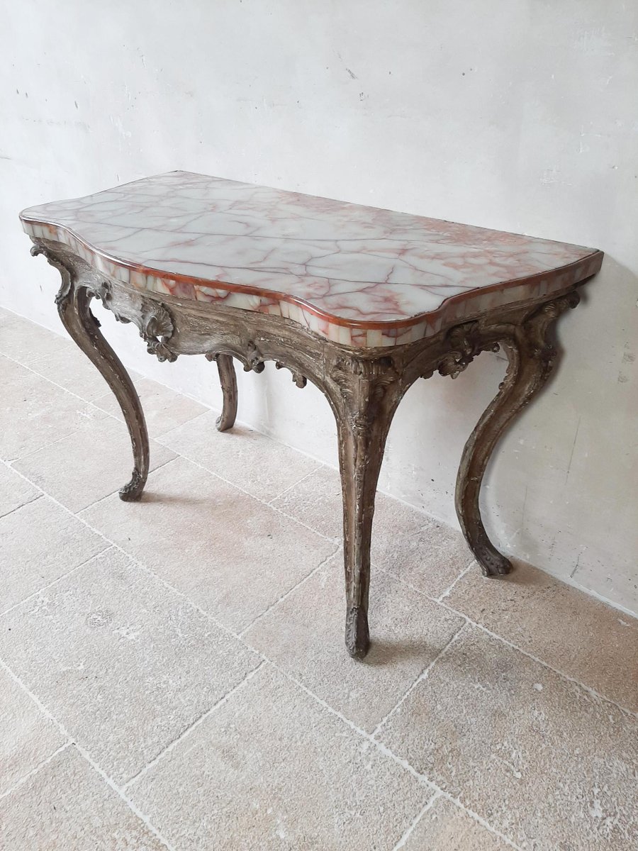 18th Century Rococo Console Table with Onyx Marble Top for sale at Pamono
