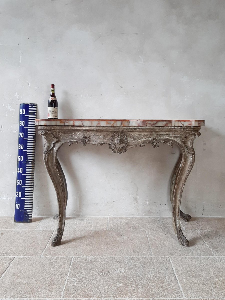 18th Century Rococo Console Table with Onyx Marble Top for sale at Pamono