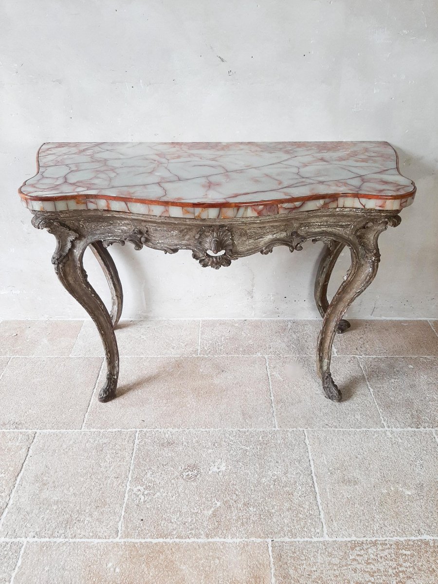 18th Century Rococo Console Table with Onyx Marble Top for sale at Pamono