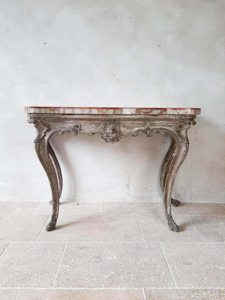 18th Century Rococo Console Table with Onyx Marble Top for sale at Pamono