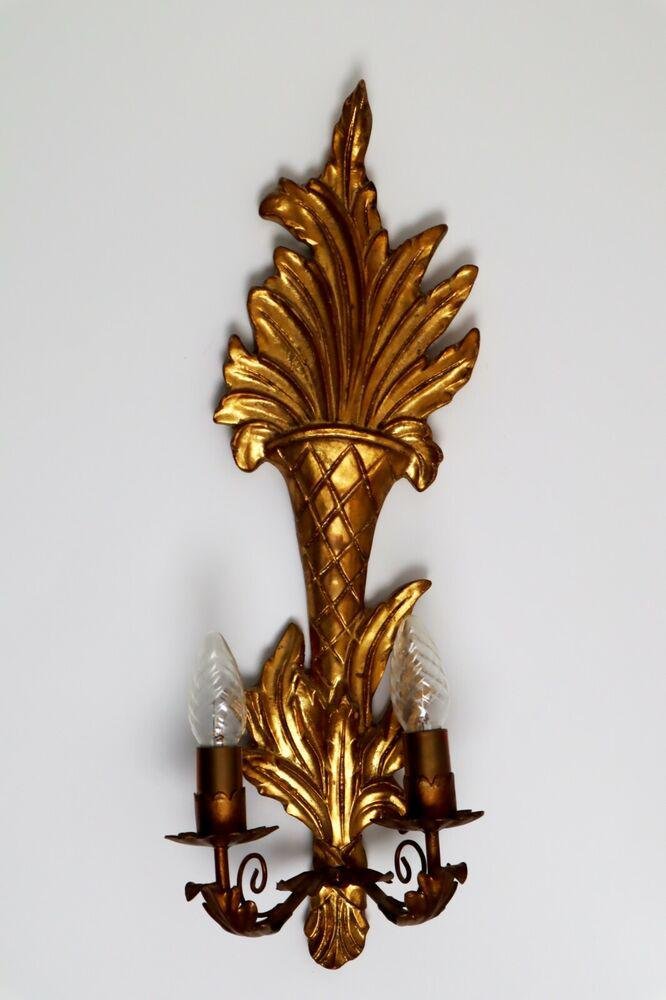 Wall Lamp Hollywood Regency Italian Gold -Plated Wood Baroque ...