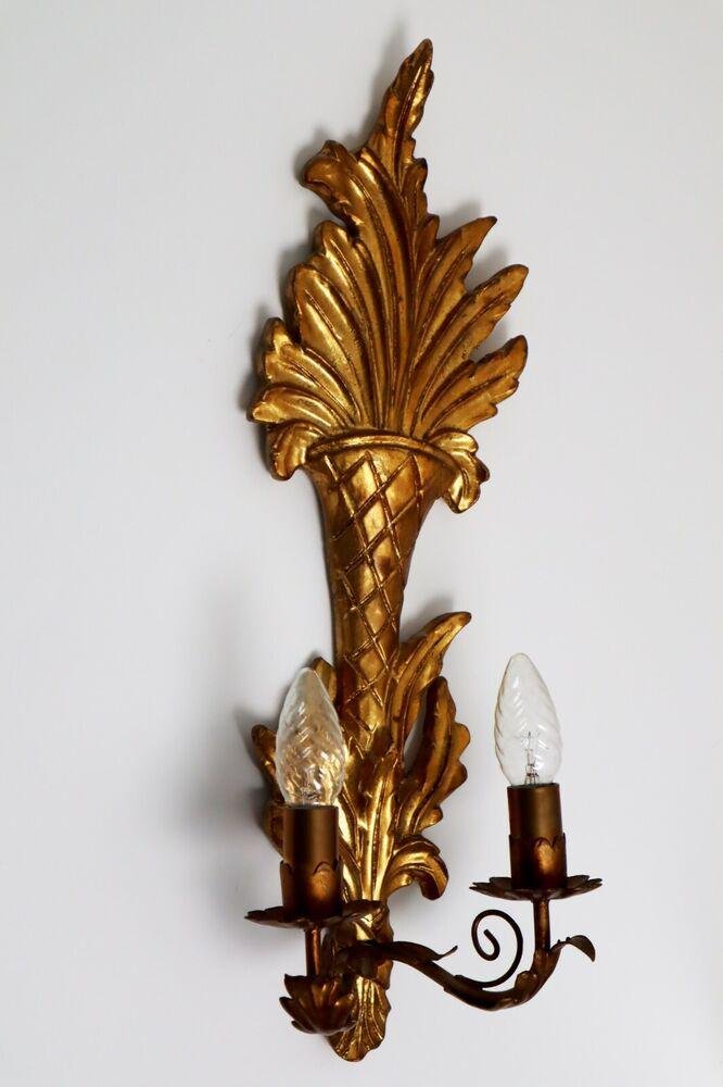 Wall Lamp Hollywood Regency Italian Gold -Plated Wood Baroque ...