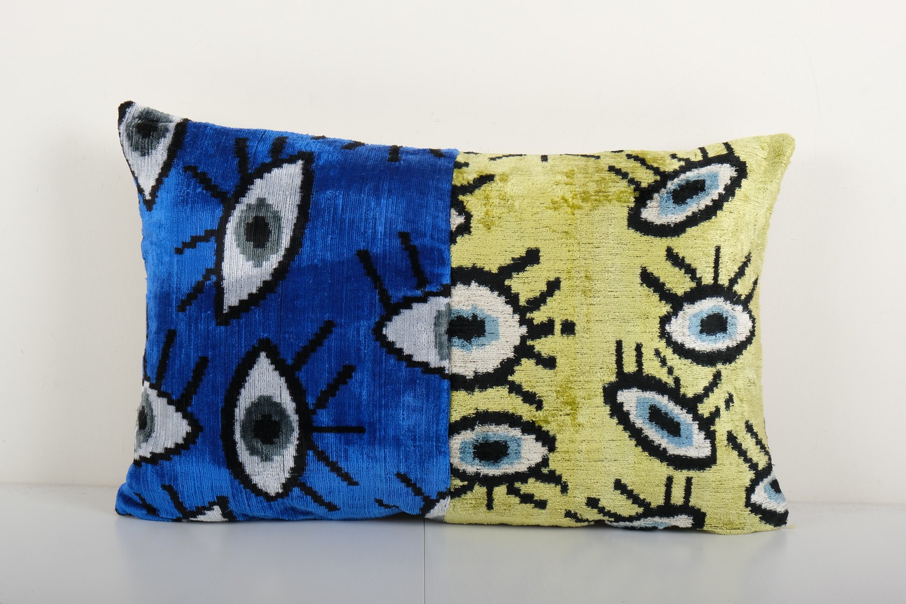 Handmade Patchwork Eye Ikat Velvet & Silk Pillow Cover for sale at Pamono